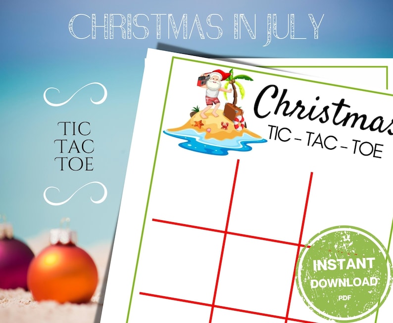 Christmas in July Printable Tic Tac Toe Game, Summer Christmas Party ...