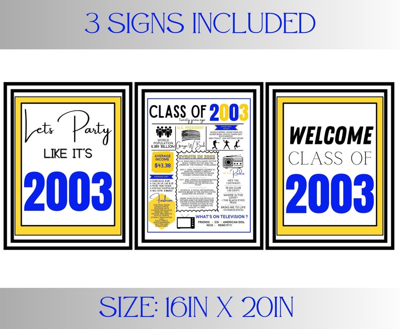 Class of 2003 Bundle, 20th Class Reunion Printable, Welcome Class of ...