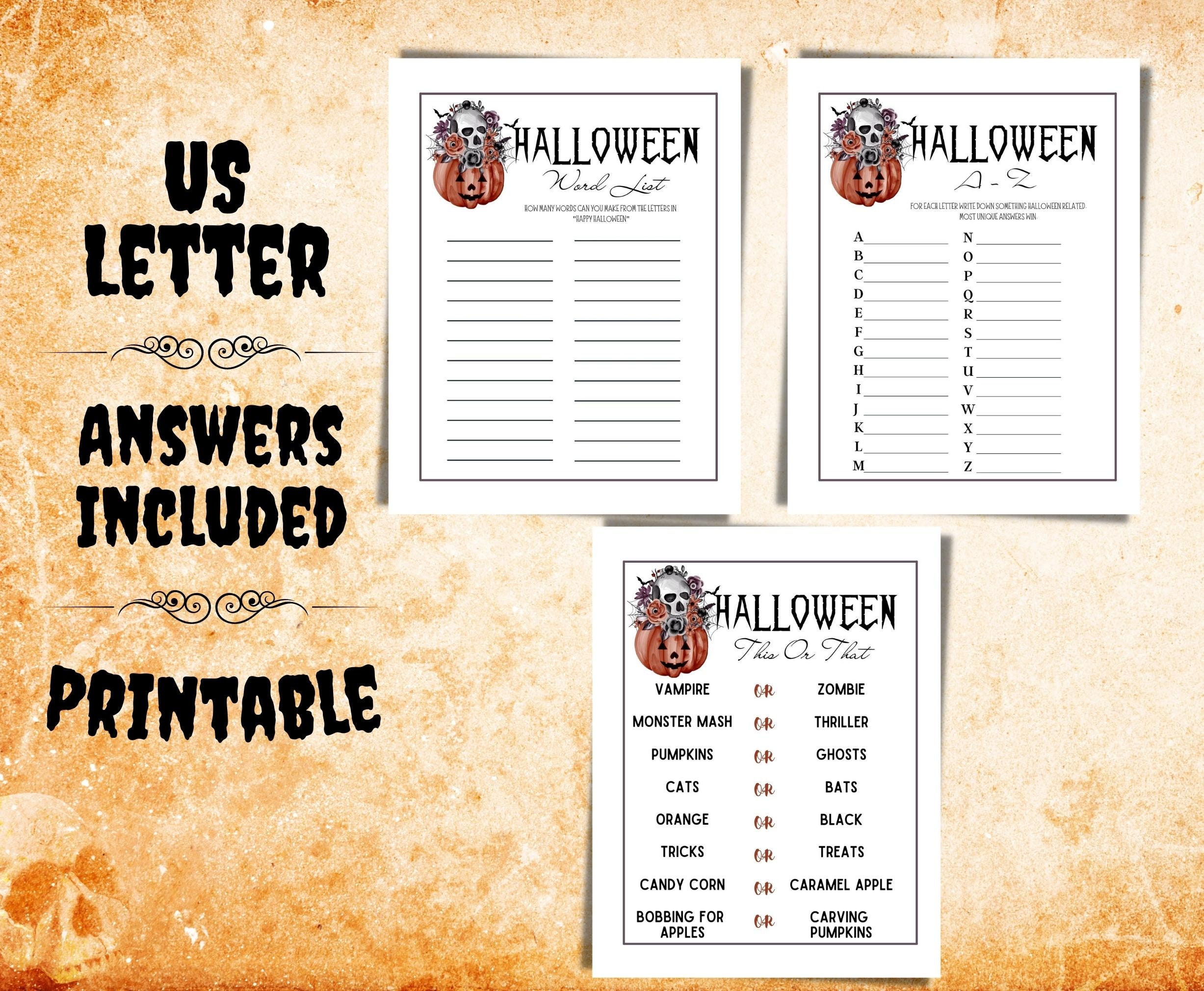 Halloween Party Game Set, 6 Printable Halloween Games, Fun Spooky ...