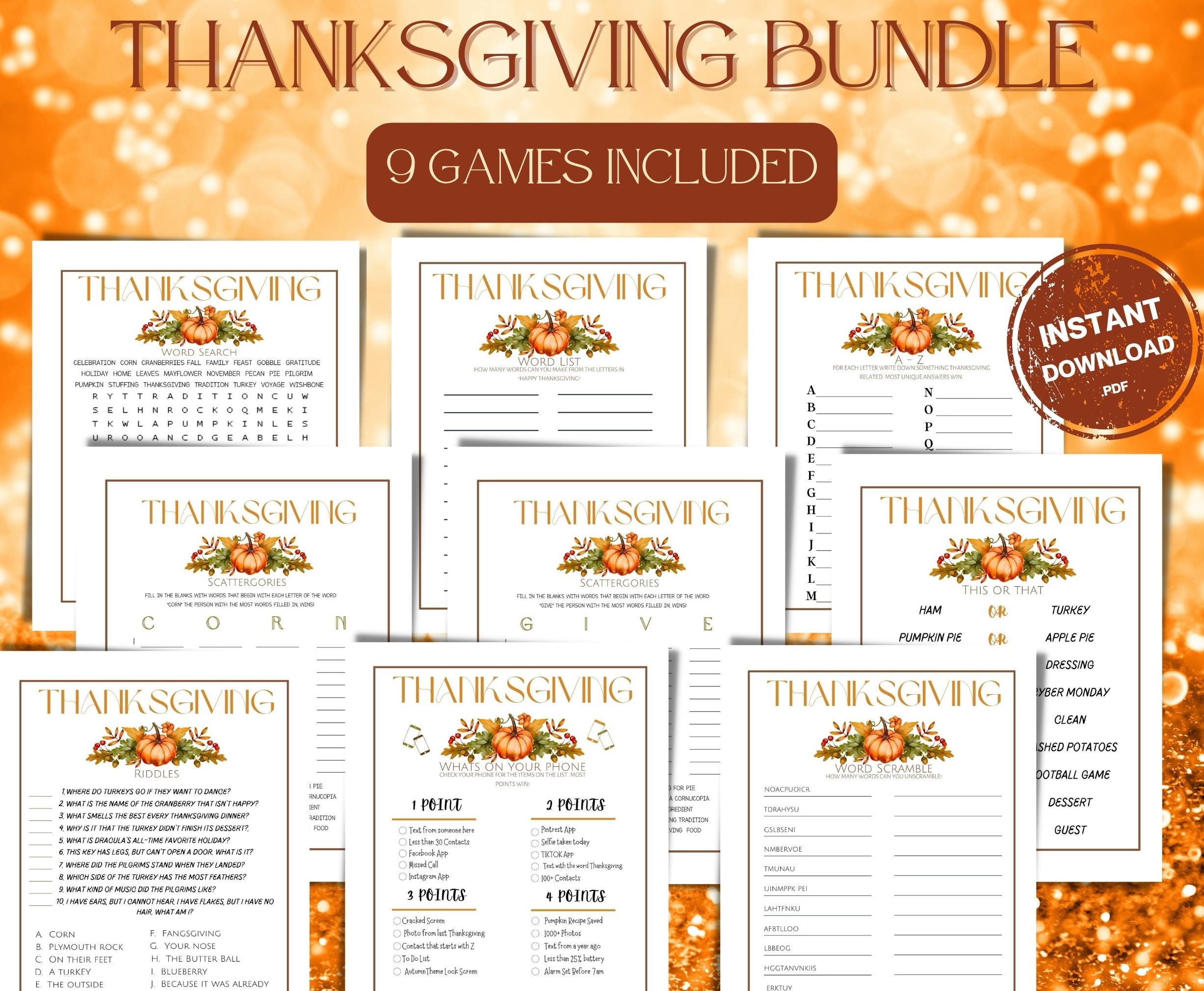 Thanksgiving Party Game Bundle, Printable Family Party Games, 2023 ...