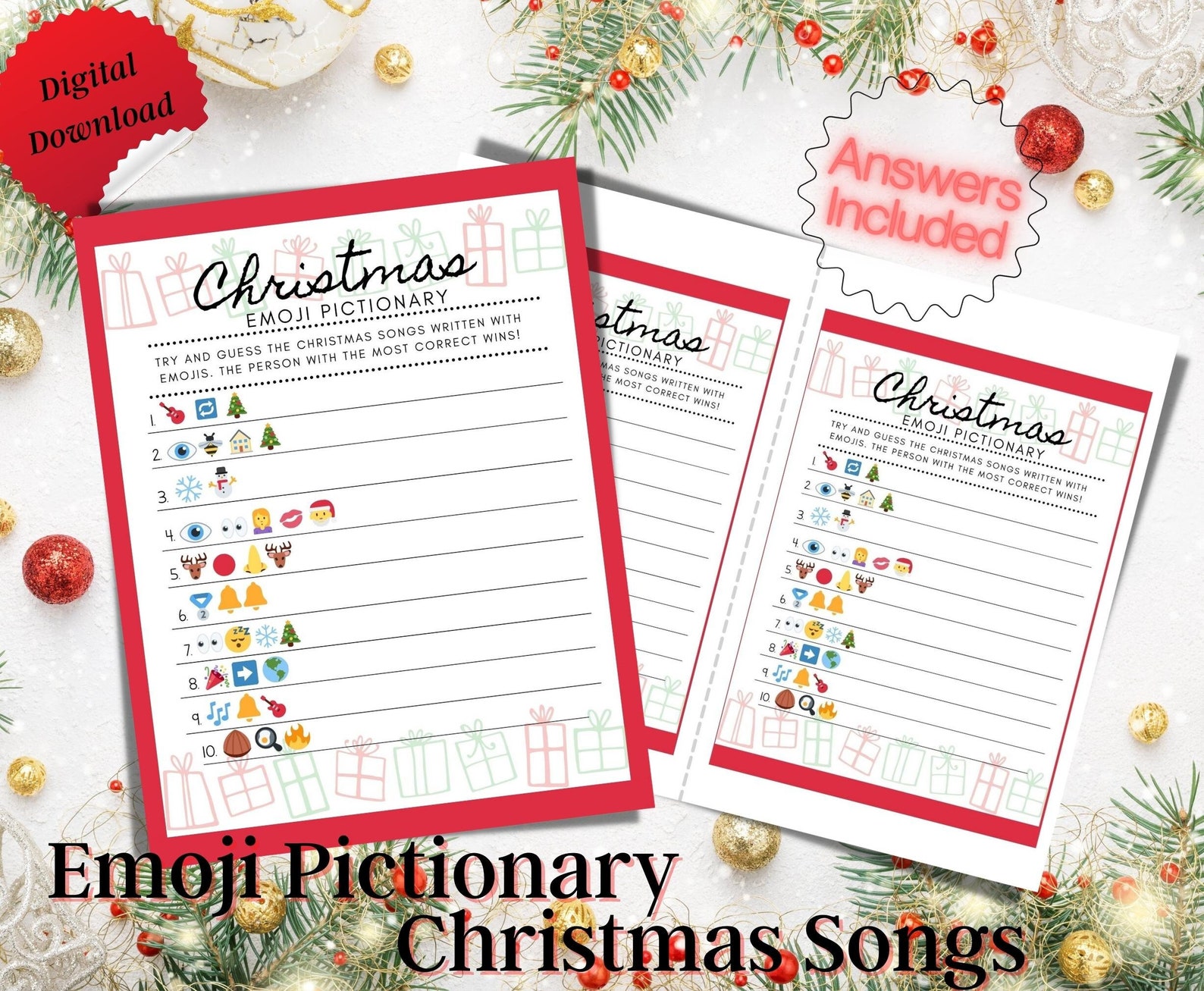Christmas Songs Emoji Pictionary | Printable Christmas Games | Holiday ...