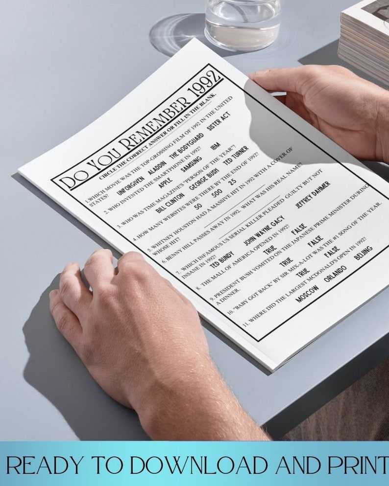 Retro Rewind: 1992 Trivia Game - Printable DIY Party Game - Etsy