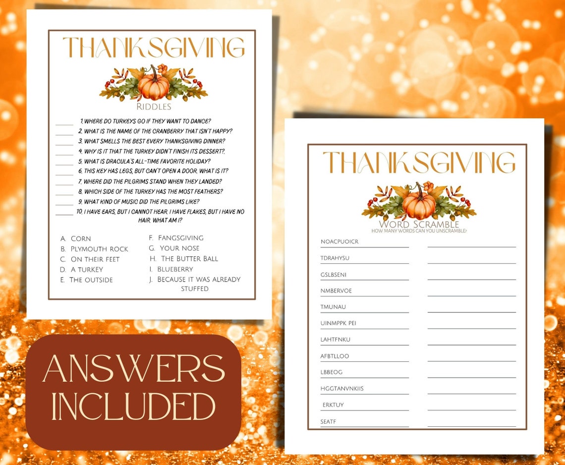 Thanksgiving Party Game Bundle, Printable Family Party Games, 2023 ...