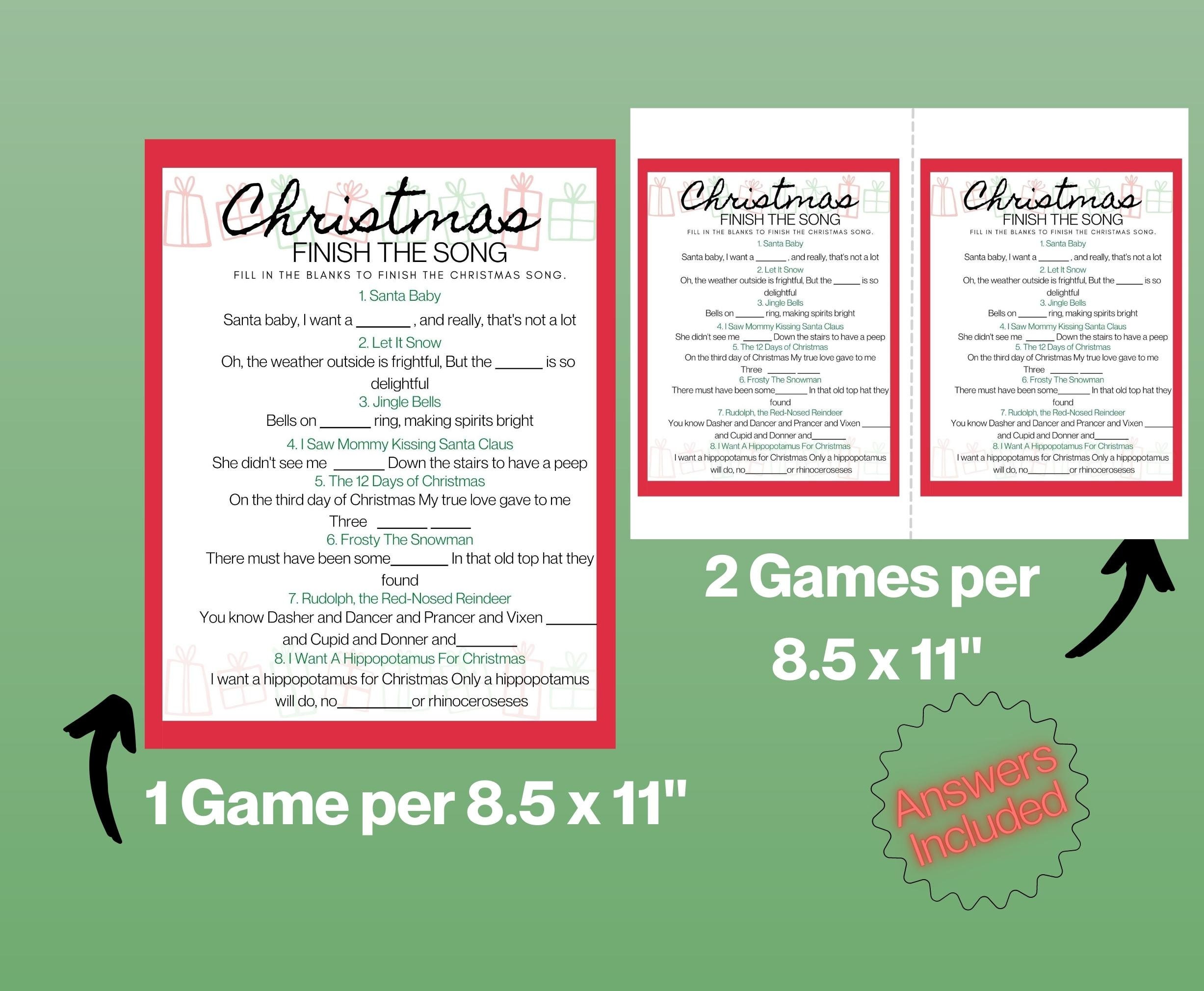 Finish the Phrase Song Game | Printable Christmas Games | Holiday Party ...