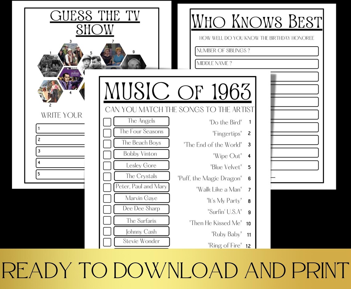 60th Birthday Party Games Bundle, Born in 1963 Game, Printable 60th ...