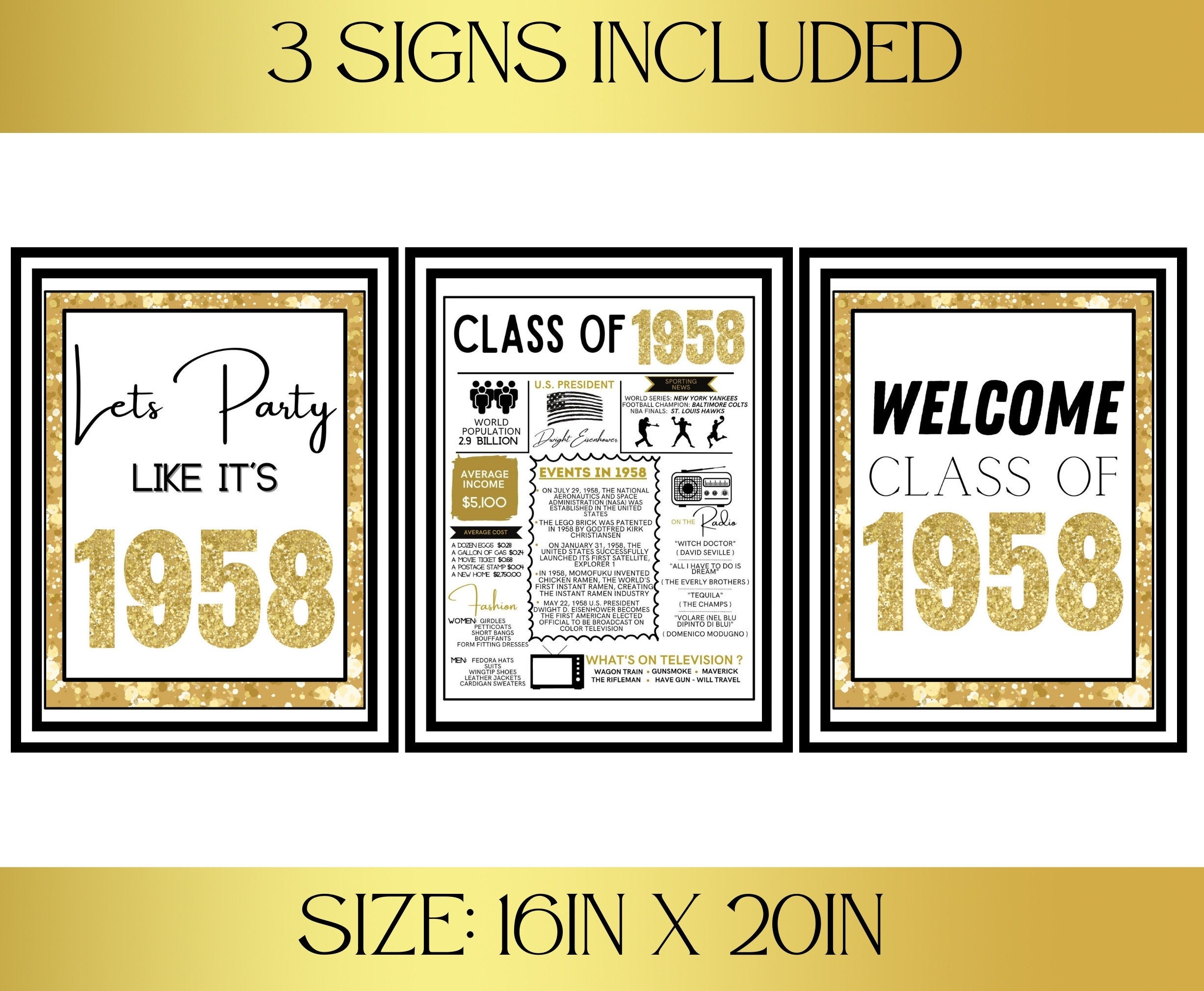 Vintage Class of 1958 Printable Bundle: Trivia, Music, Movies, and 3 16 ...