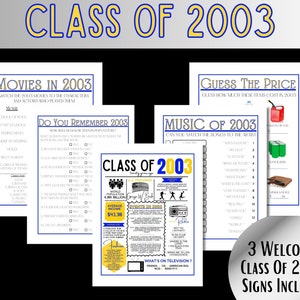 Class of 2003 Bundle, 20th Class Reunion Printable, Welcome Class of ...