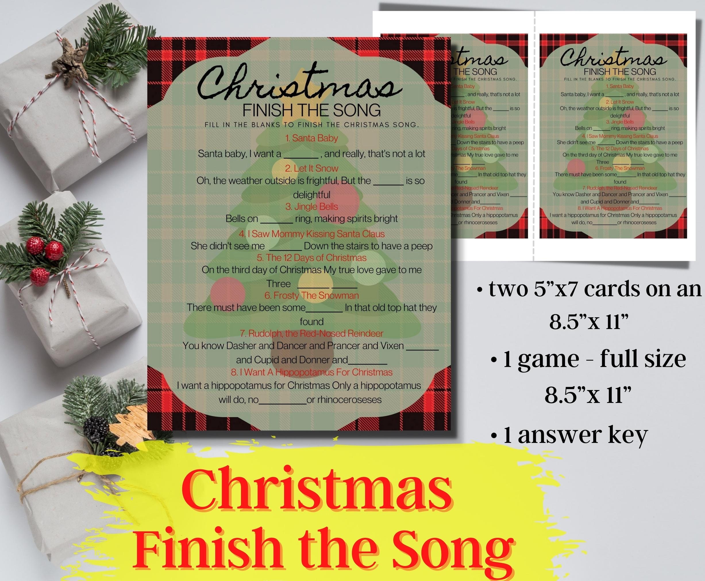 Finish the Phrase Song Game | Printable Christmas Games | Holiday Party ...