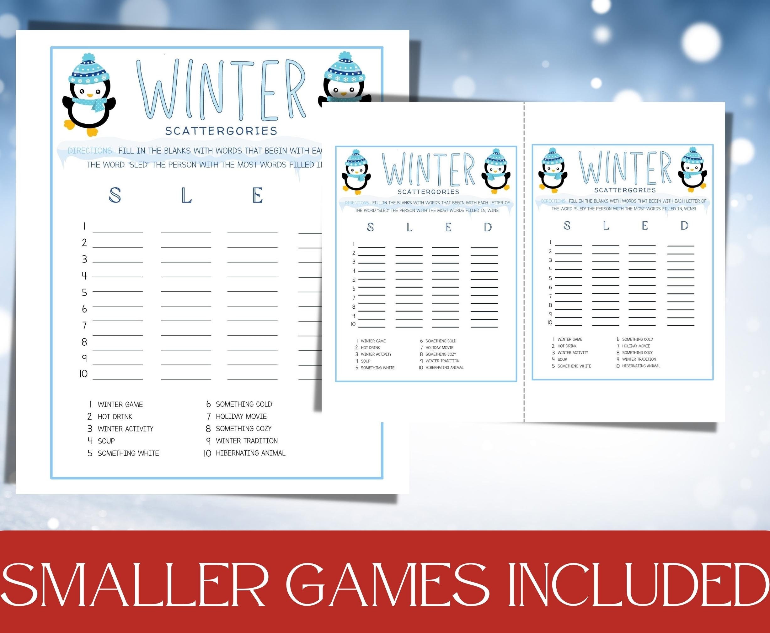 10 Winter Games Bundle, Fun Wintertime Games and Activities for Adults ...