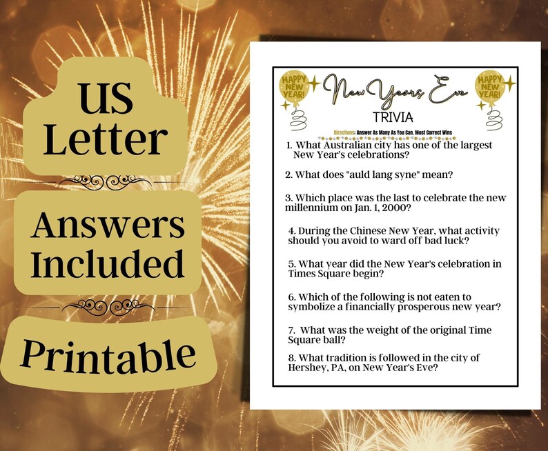 New Years 2023 Trivia | New Years Eve | Holiday Trivia | NYE Party Game ...