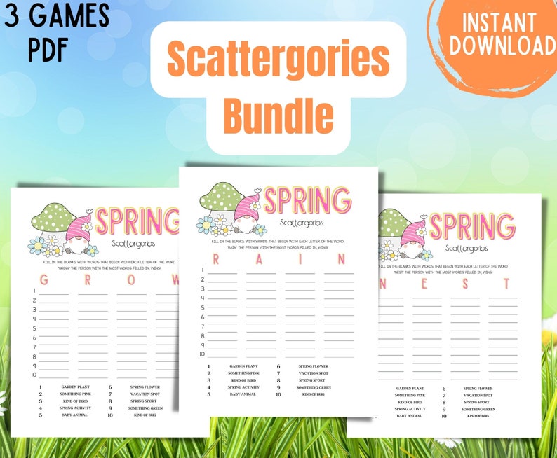 Spring Scattergories Bundle | Fun Spring Party Games | Springtime ...