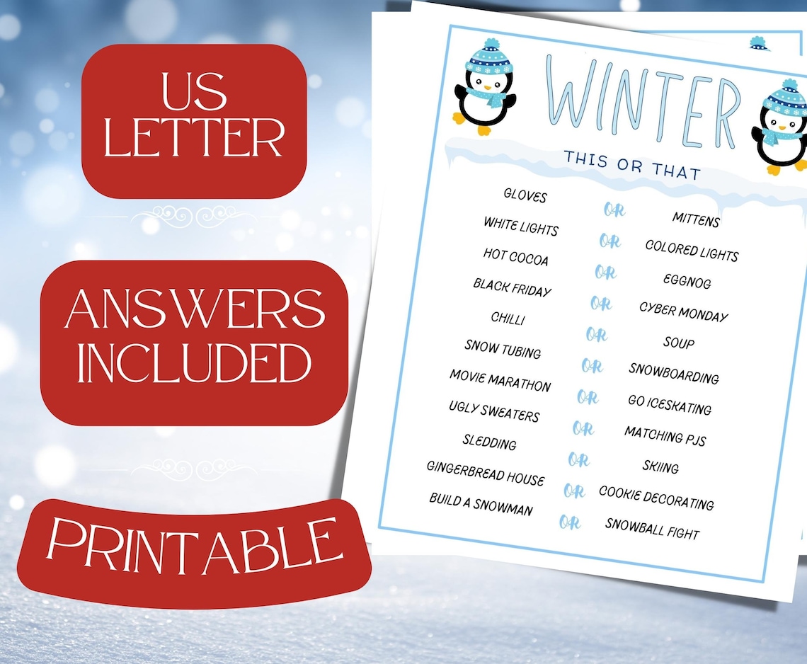 10 Winter Games Bundle, Fun Wintertime Games and Activities for Adults ...