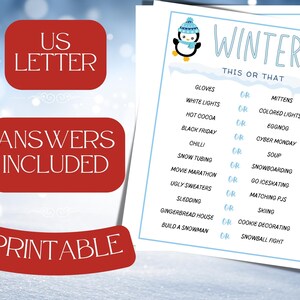 10 Winter Games Bundle, Fun Wintertime Games and Activities for Adults ...