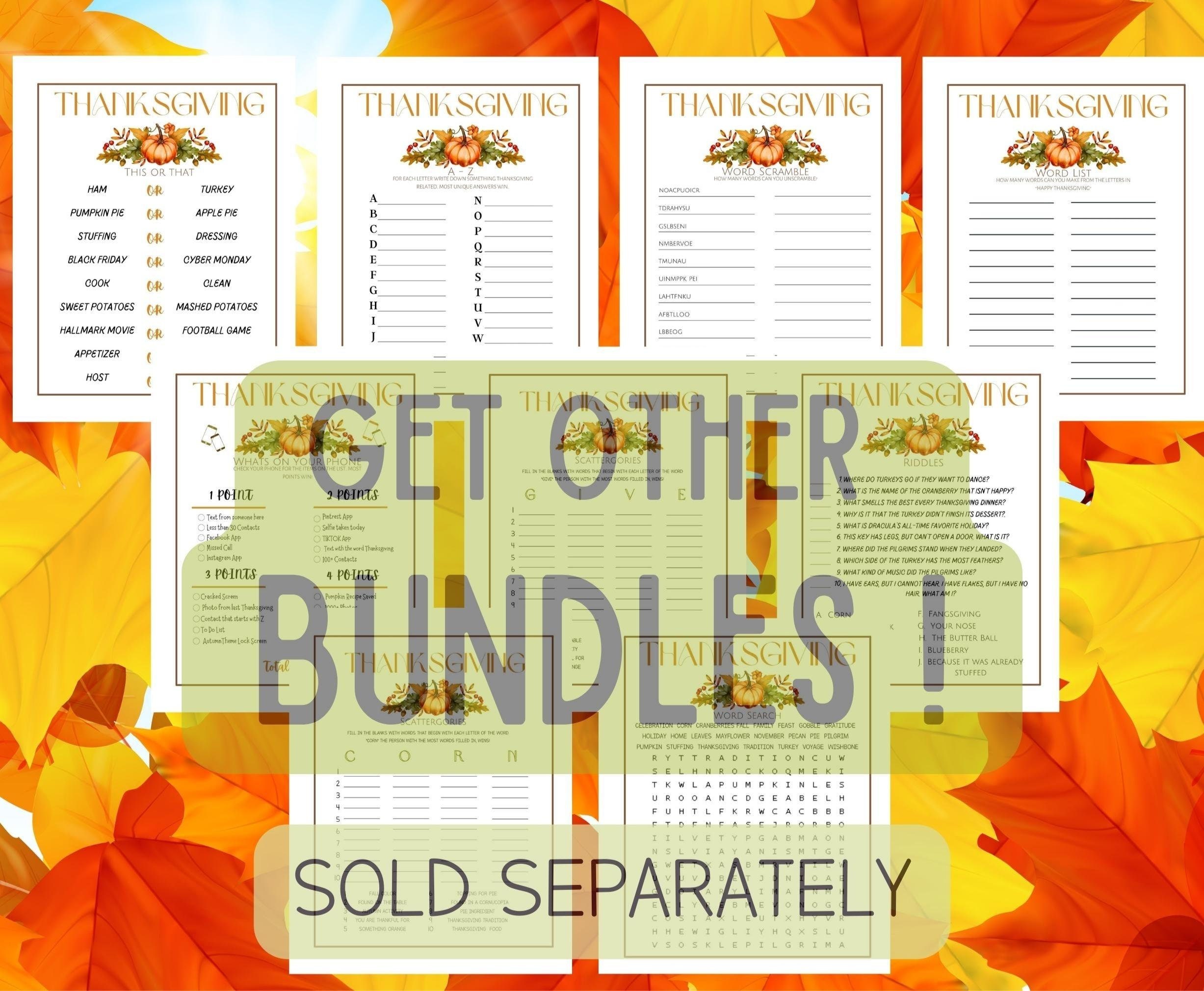 Thanksgiving Scattergories Game Bundle Printable - Etsy