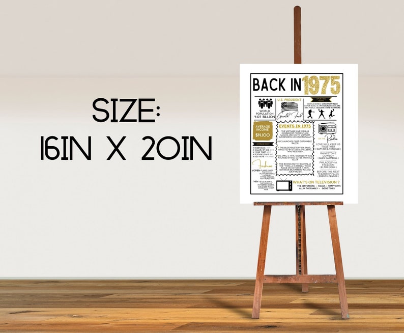 Back in 1975 Printable | Vintage 1975 Sign | 1975 Poster | Us Letter ...