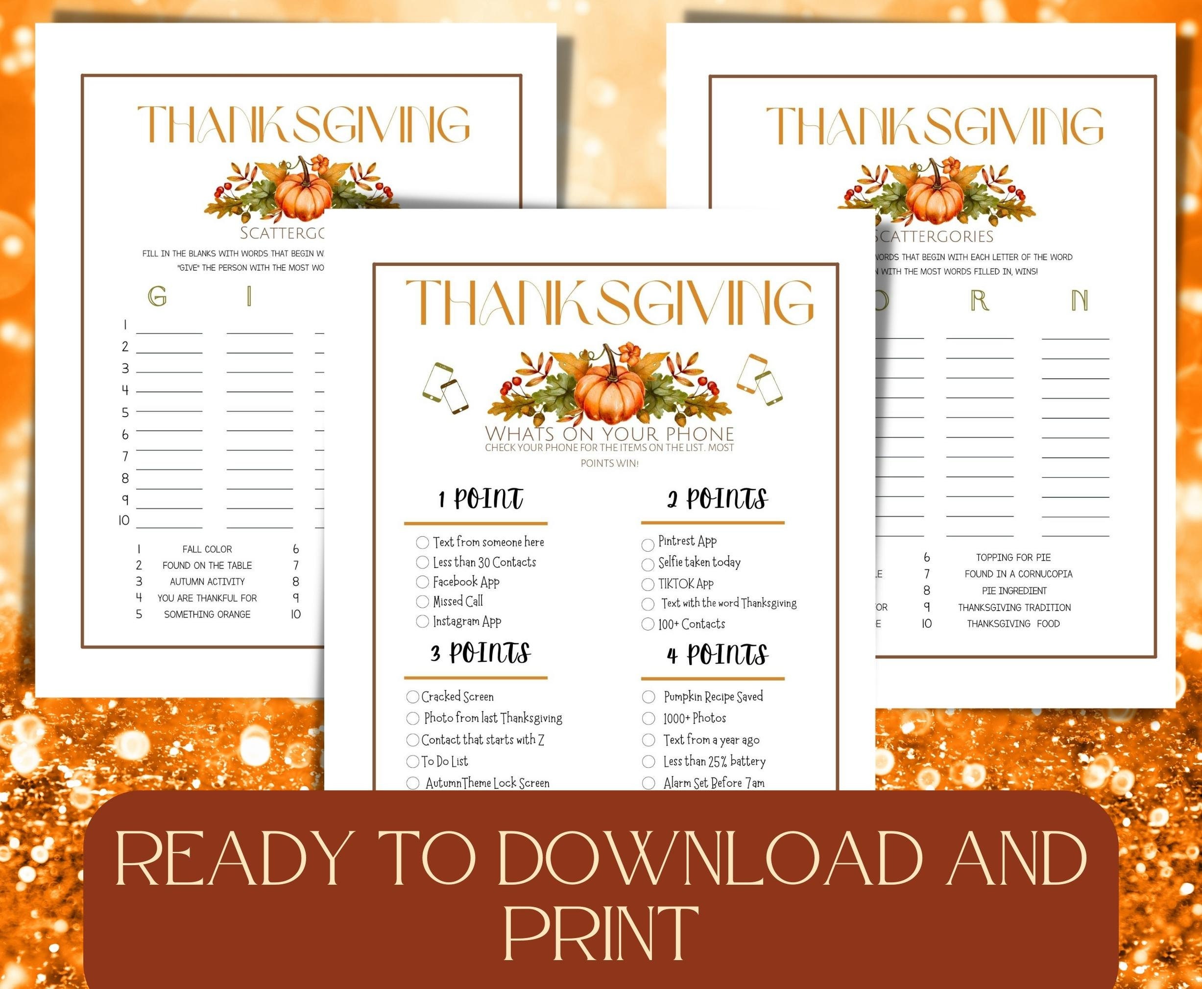 Thanksgiving Party Game Bundle, Printable Family Party Games, 2023 ...