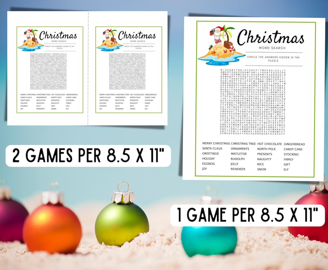 Christmas in July Printable Word Search, Summer Santa Party Games, Word ...