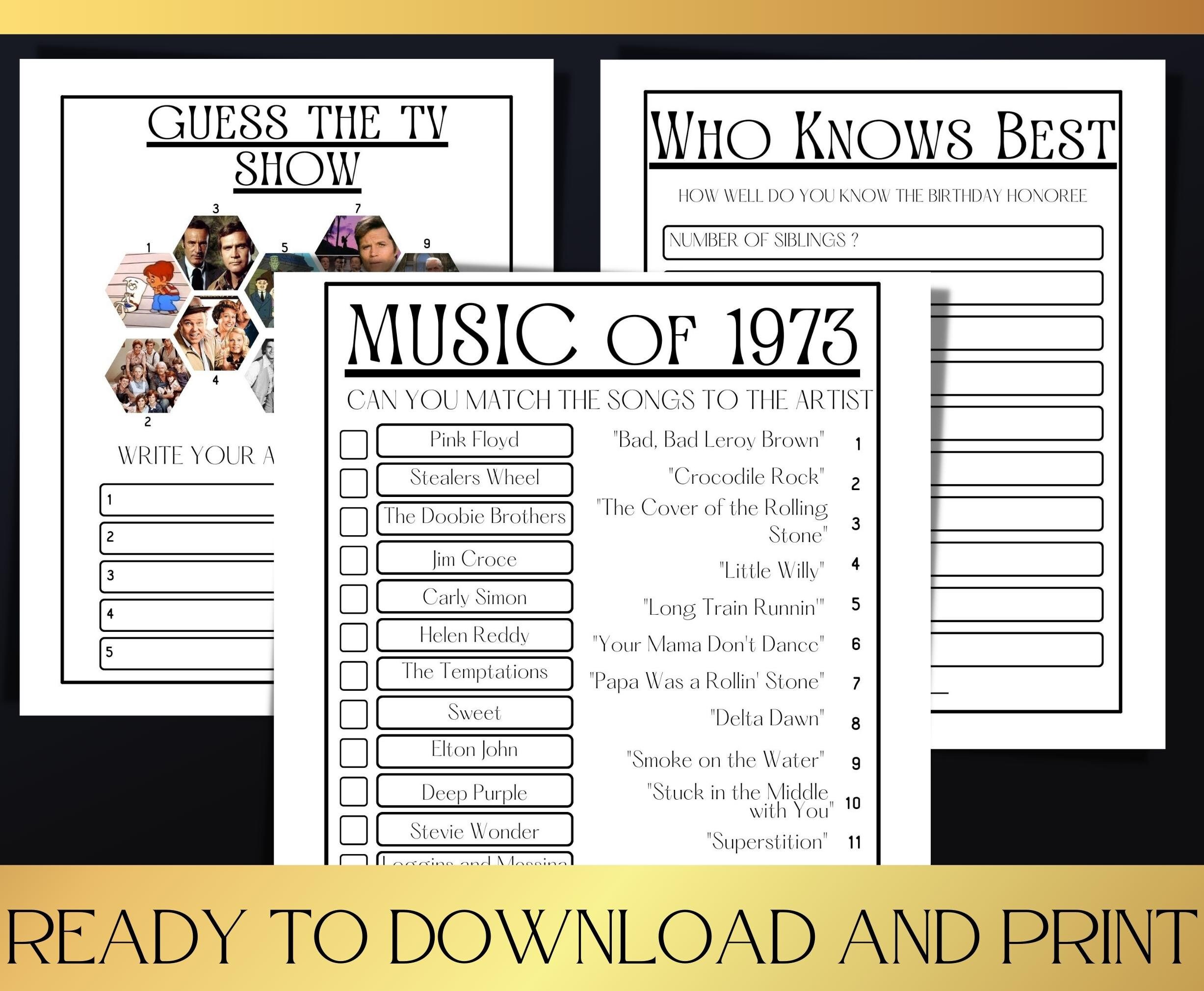 50th Birthday Party Games Bundle Born in 1973 Game Printable - Etsy