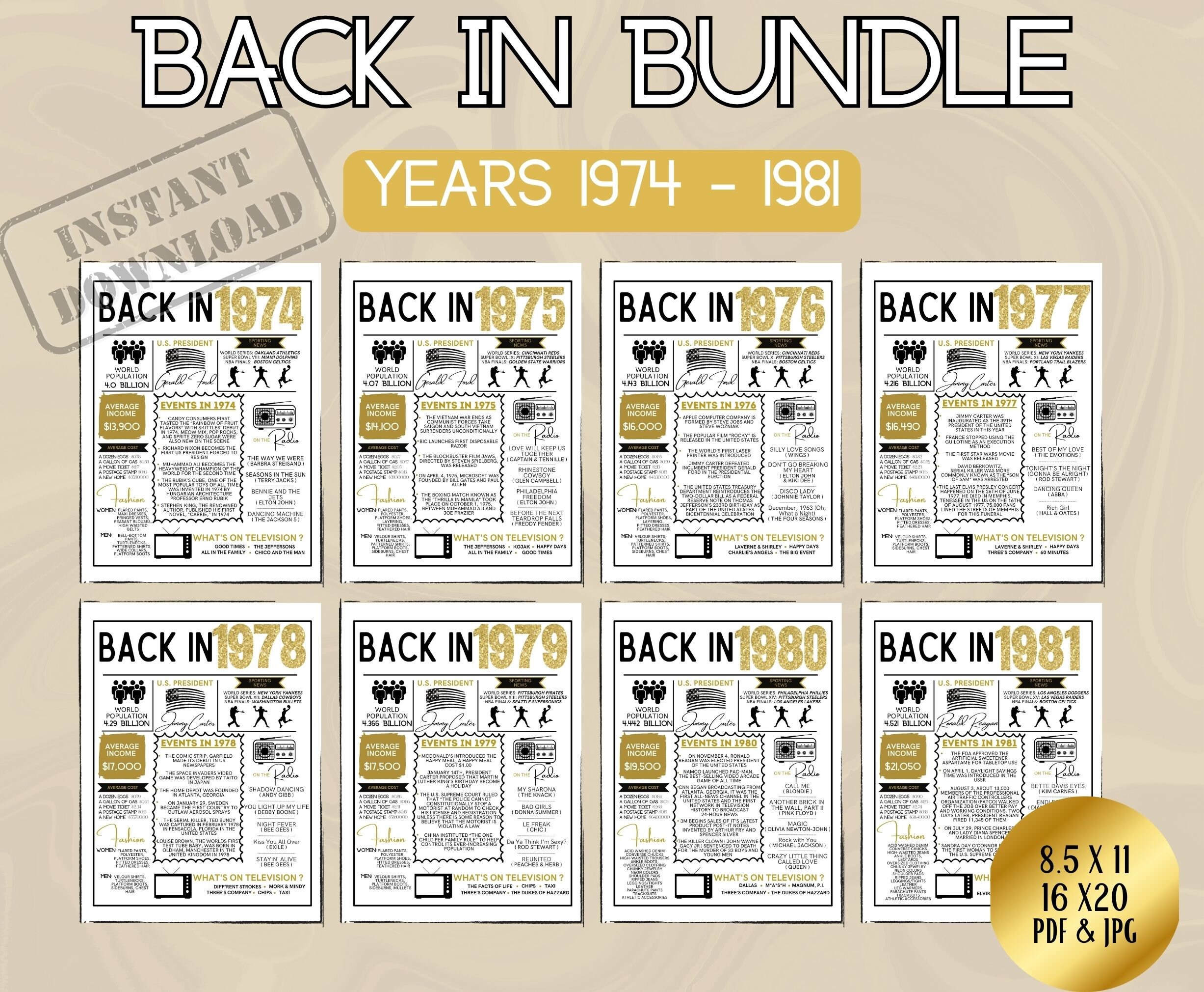 1970s Retro Facts Posters | 1974-1981 History Bundle (digital Download ...