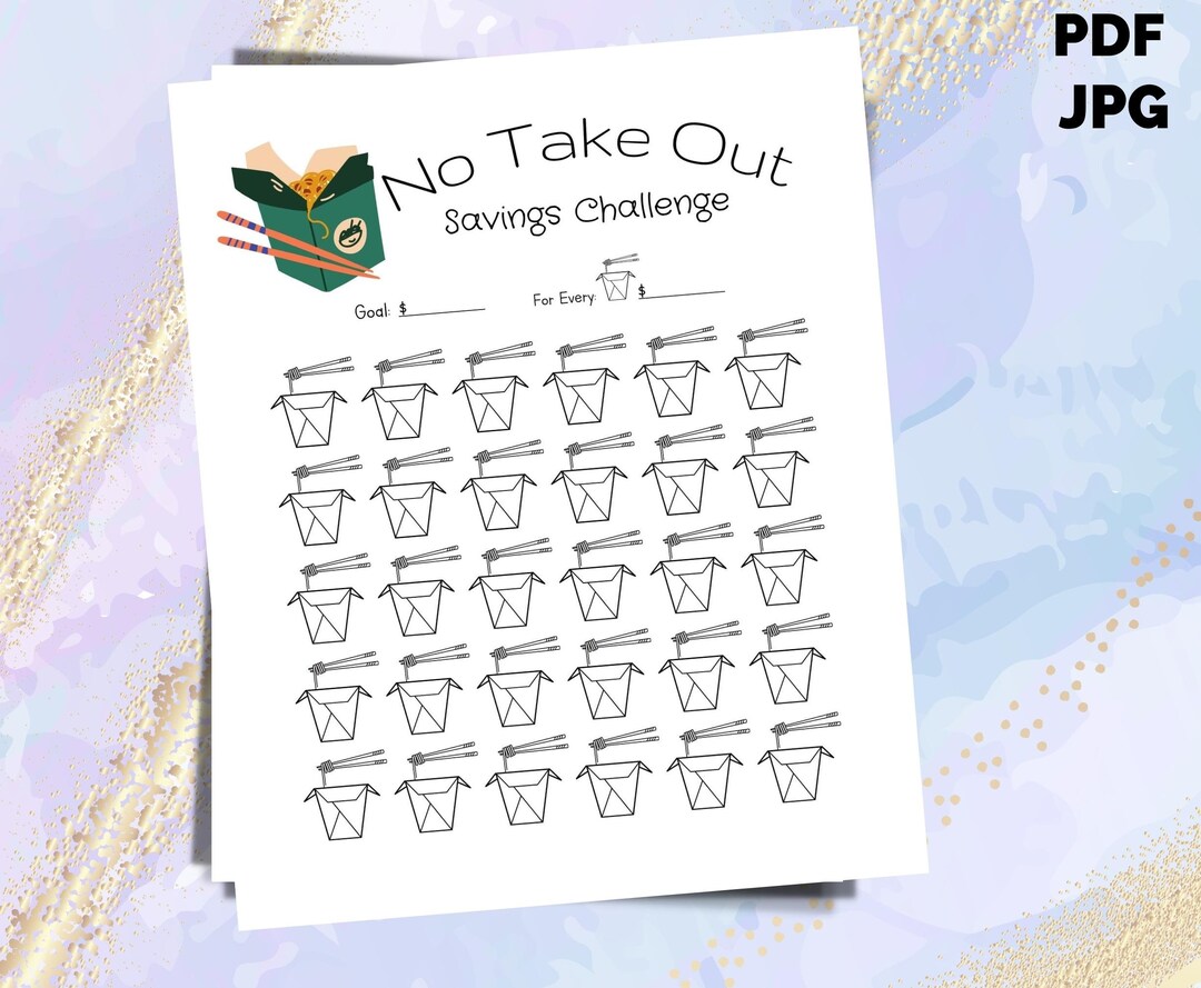 No Take Out Savings Challenge, Printable Tracker (PDF, JPG) - Etsy