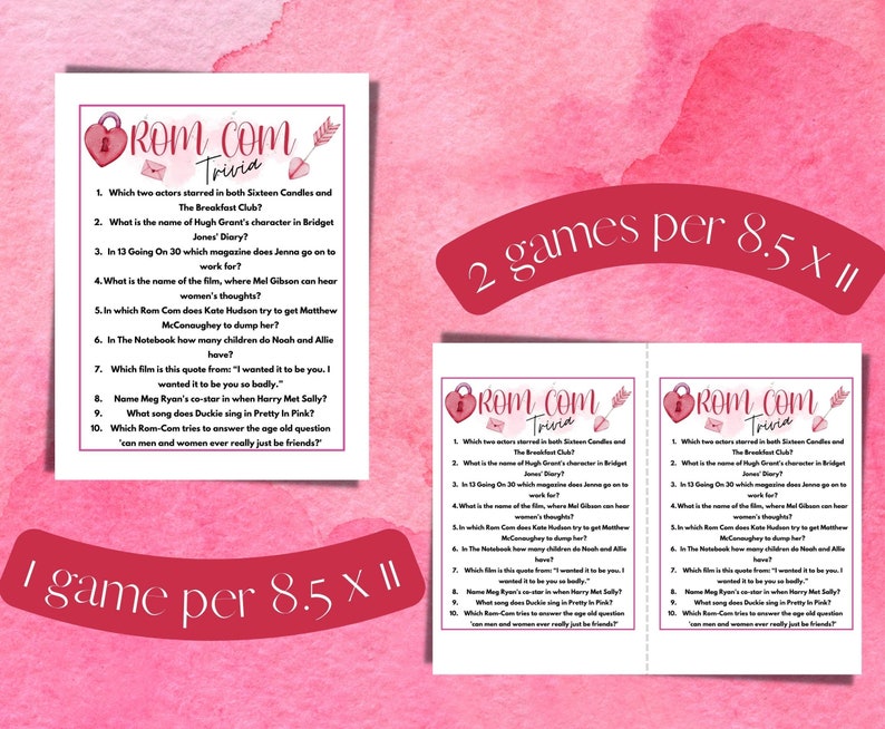 Rom Com Trivia Quiz, Printable Galentines Day Chick Flick Game, Movie Trivia, Girls Movie Night ...