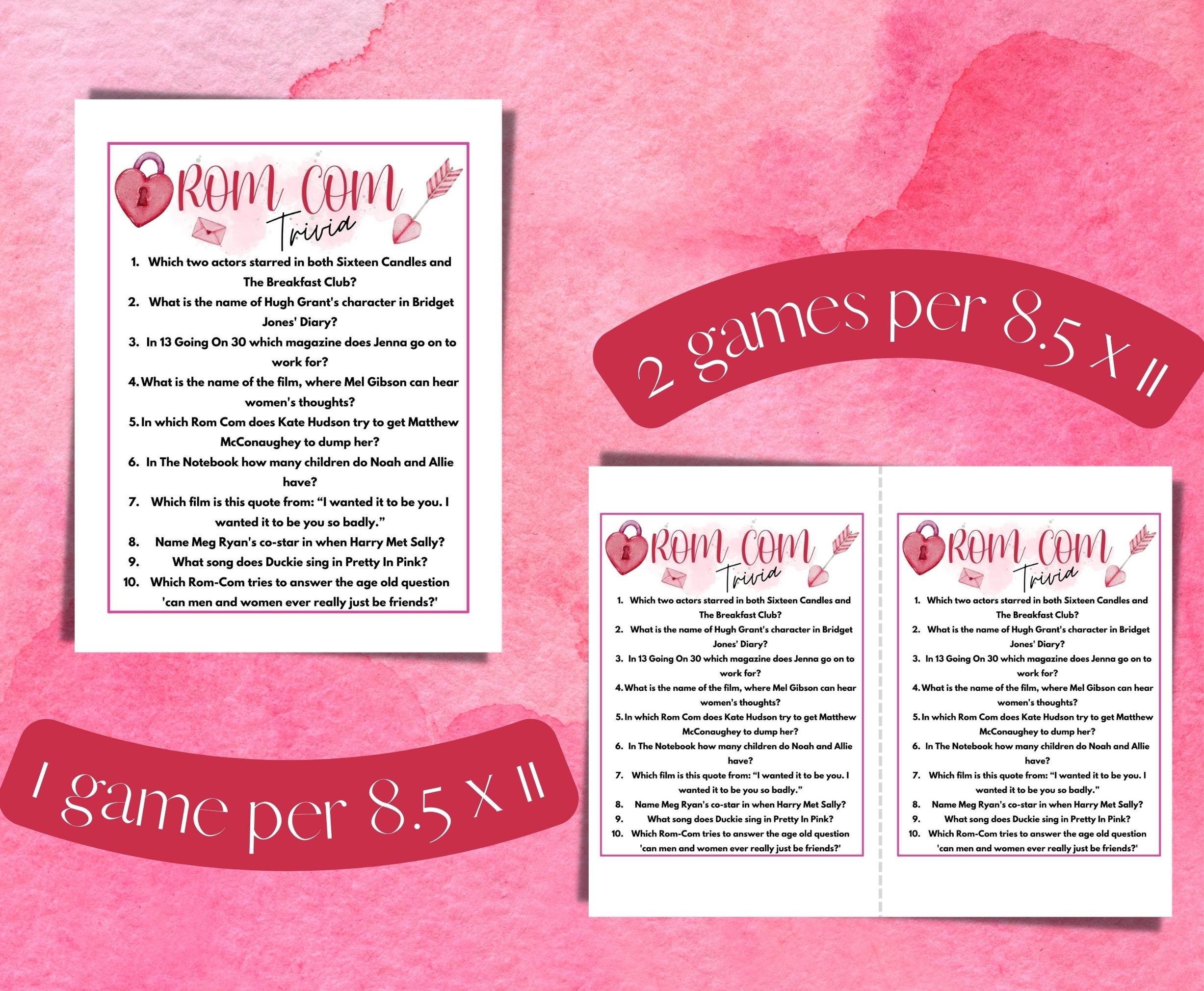 Rom Com Trivia Quiz, Printable Galentines Day Chick Flick Game, Movie ...