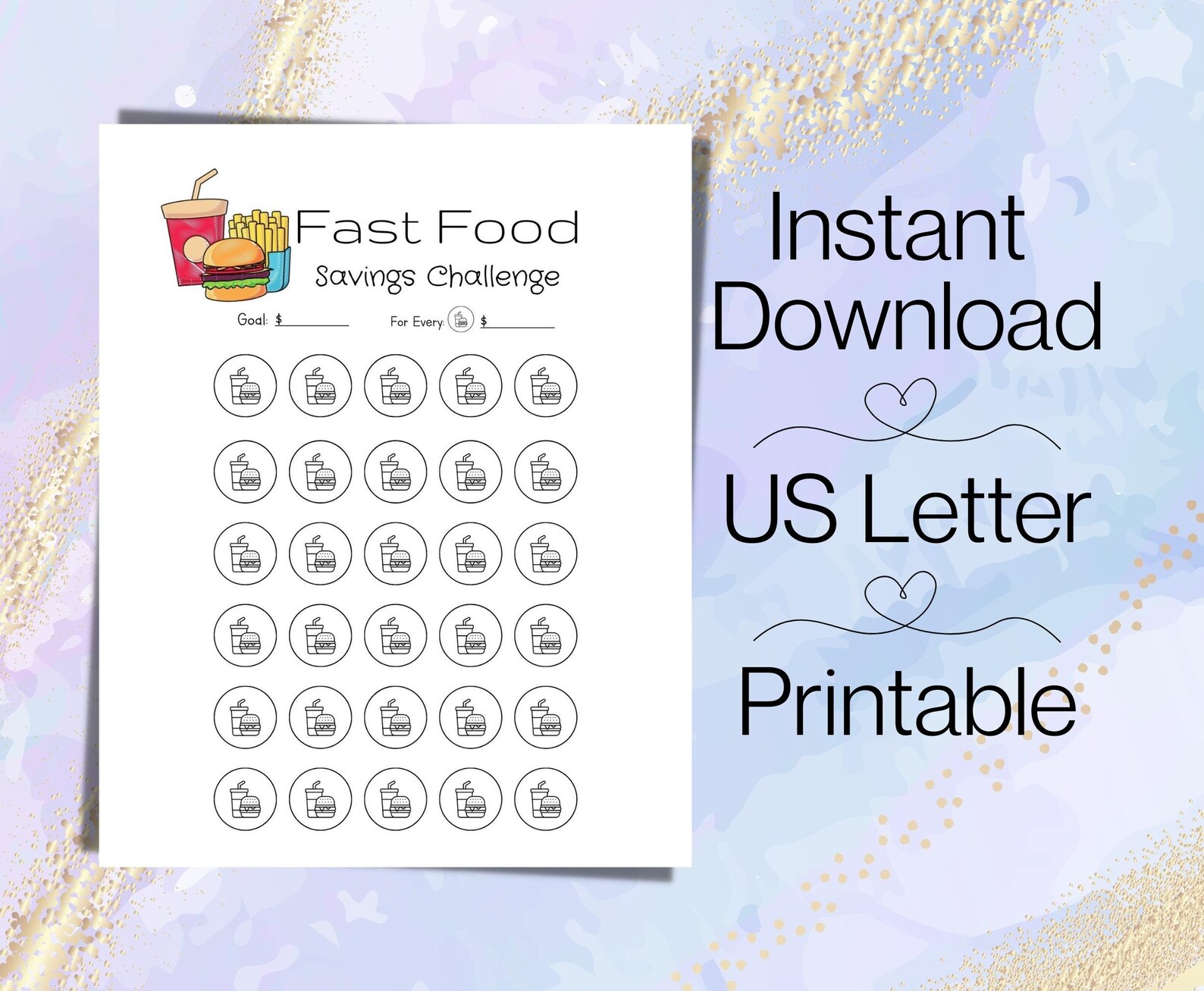 No Fast Food Savings Challenge, 30 Day Tracker (PDF, JPG) - Etsy