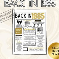 1985 PRINTABLE Birthday Poster | Back in 1985 | Birthday Gift | Digital ...