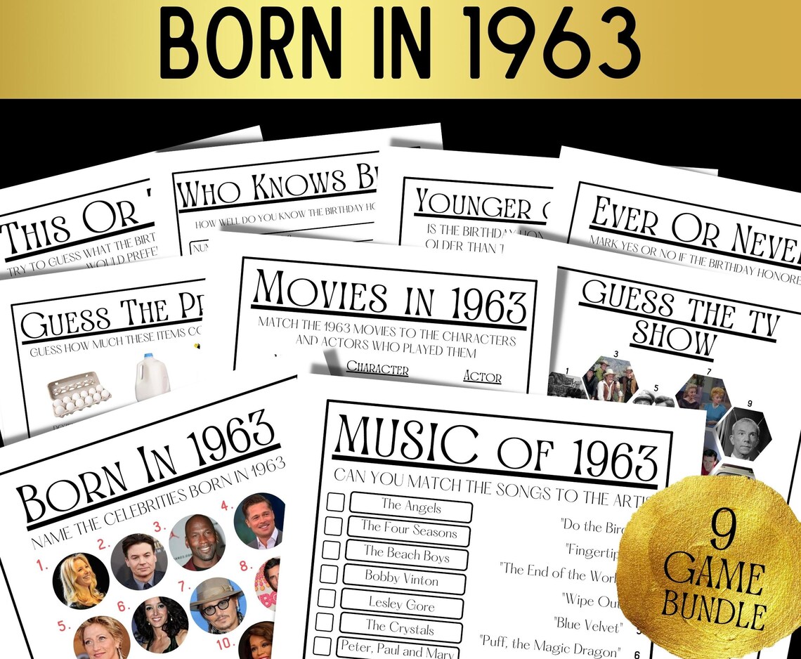 60th Birthday Party Games Bundle, Born in 1963 Game, Printable 60th ...