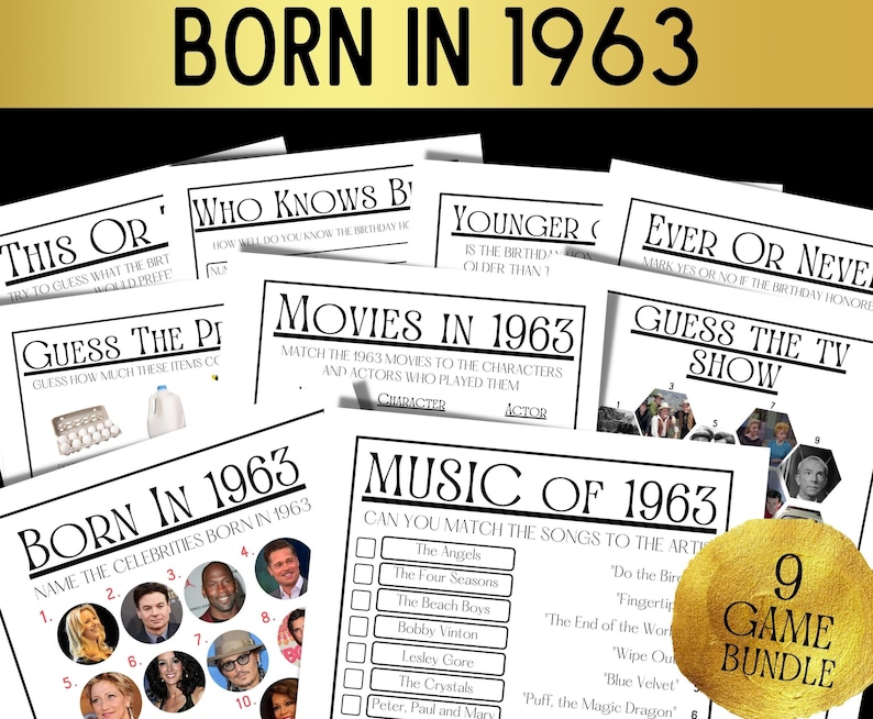 60th Birthday Party Games Bundle, Born in 1963 Trivia (digital Download ...