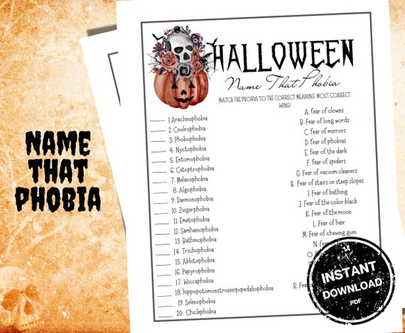 Halloween Name That Phobia Match Game Printable Games for - Etsy