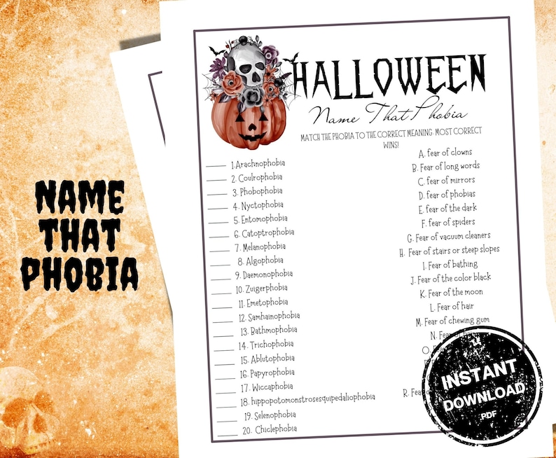 Halloween Name That Phobia Match Game | Printable Games for Adults ...