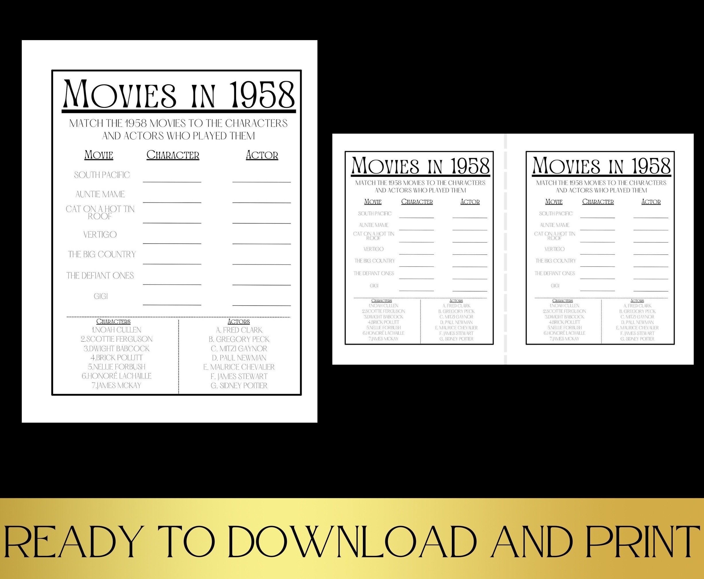 Vintage Class of 1958 Printable Bundle: Trivia, Music, Movies, and 3 16 ...