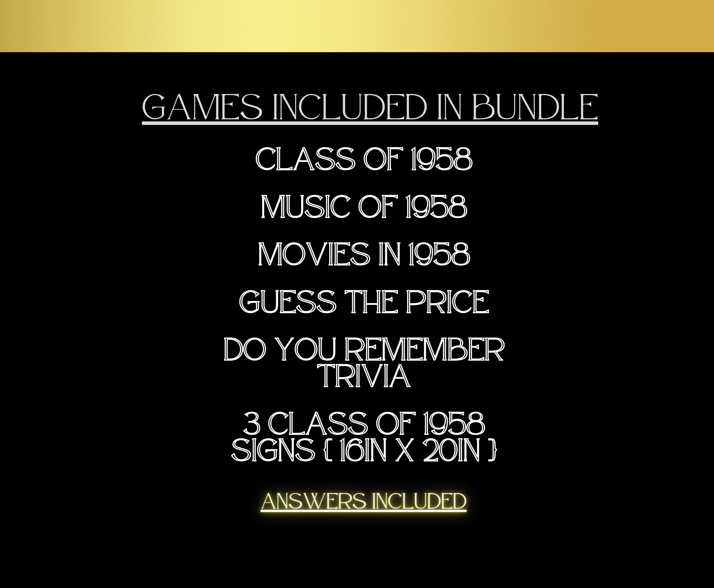 Vintage Class of 1958 Printable Bundle: Trivia, Music, Movies, and 3 16 ...