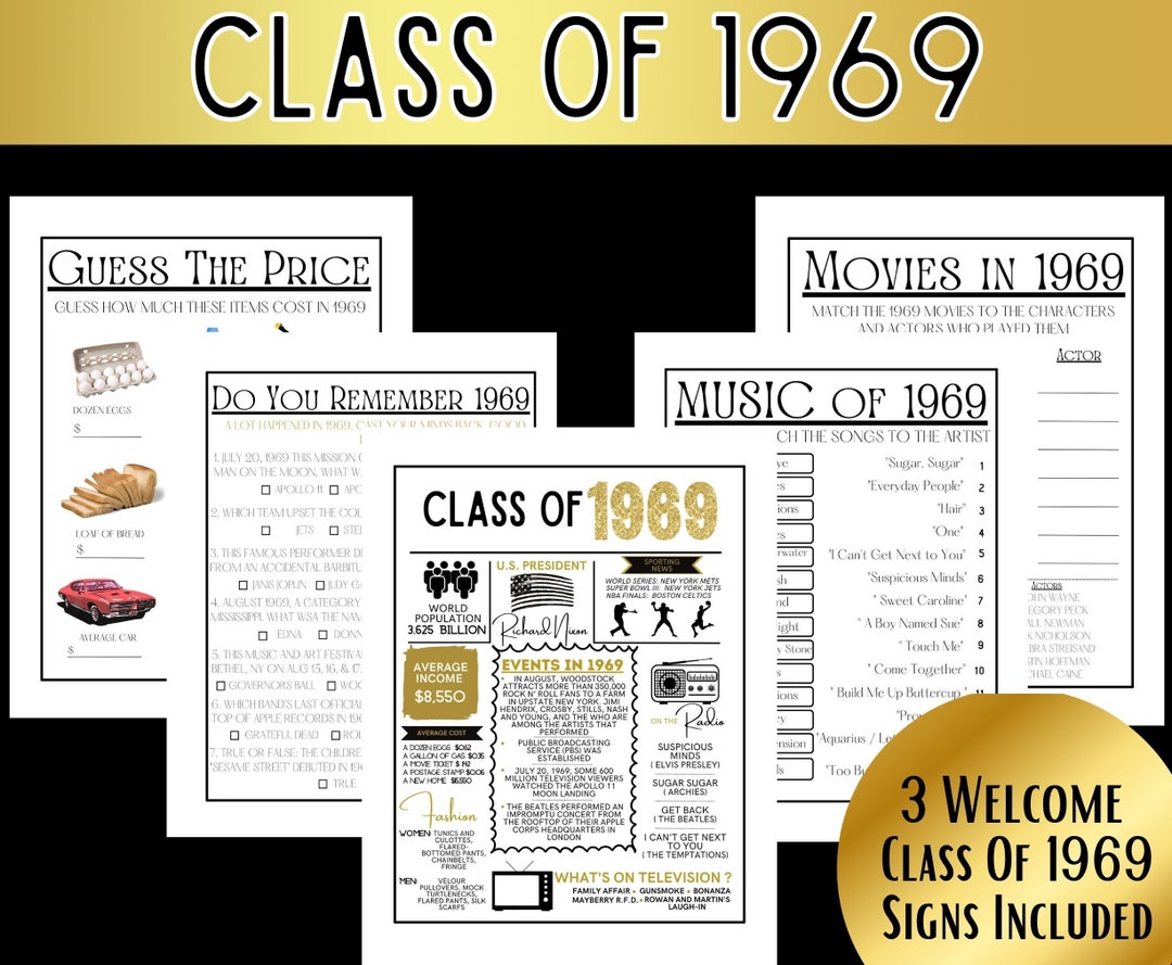 Class of 1969 Bundle, Class Reunion Printable, Welcome Class of 1969 ...
