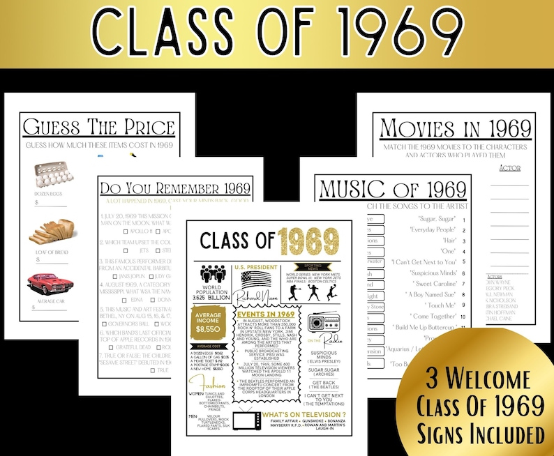 Class of 1969 Bundle, Class Reunion Printable, Welcome Class of 1969 ...