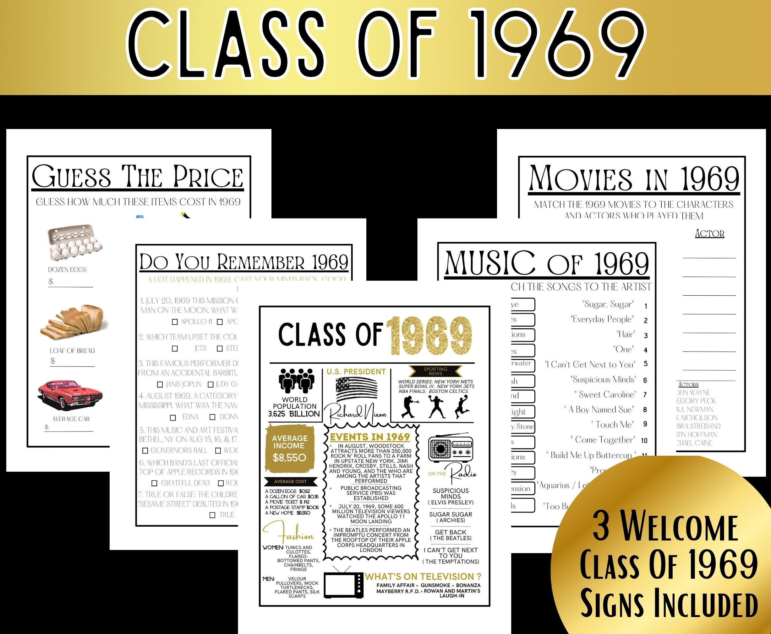 Class of 1969 Bundle, Class Reunion Printable, Welcome Class of 1969 ...