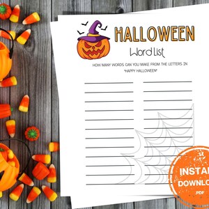 Printable Halloween Word List Game | Family Fun (digital Download) - Etsy
