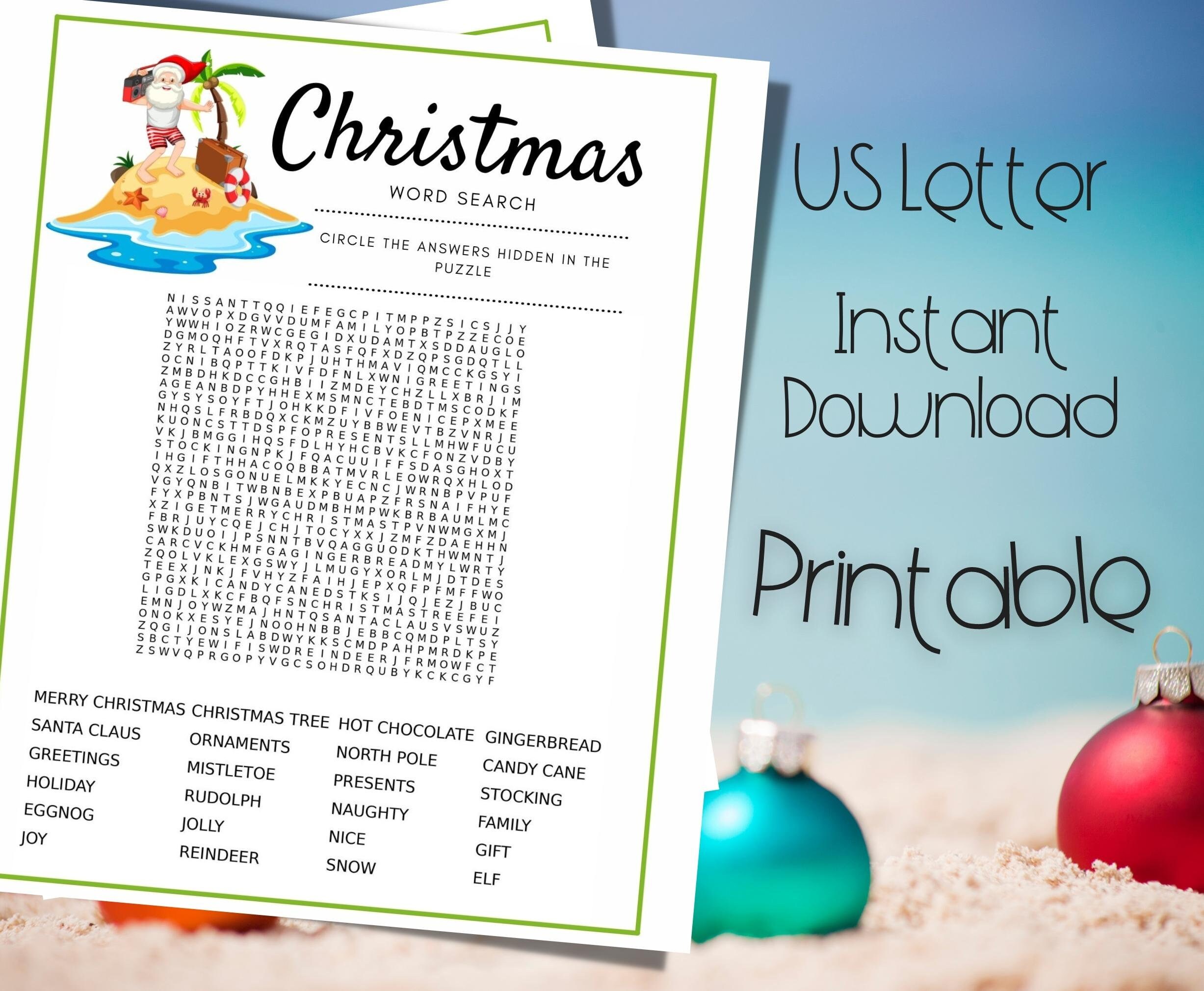 Christmas in July Printable Word Search, Summer Santa Party Games, Word ...