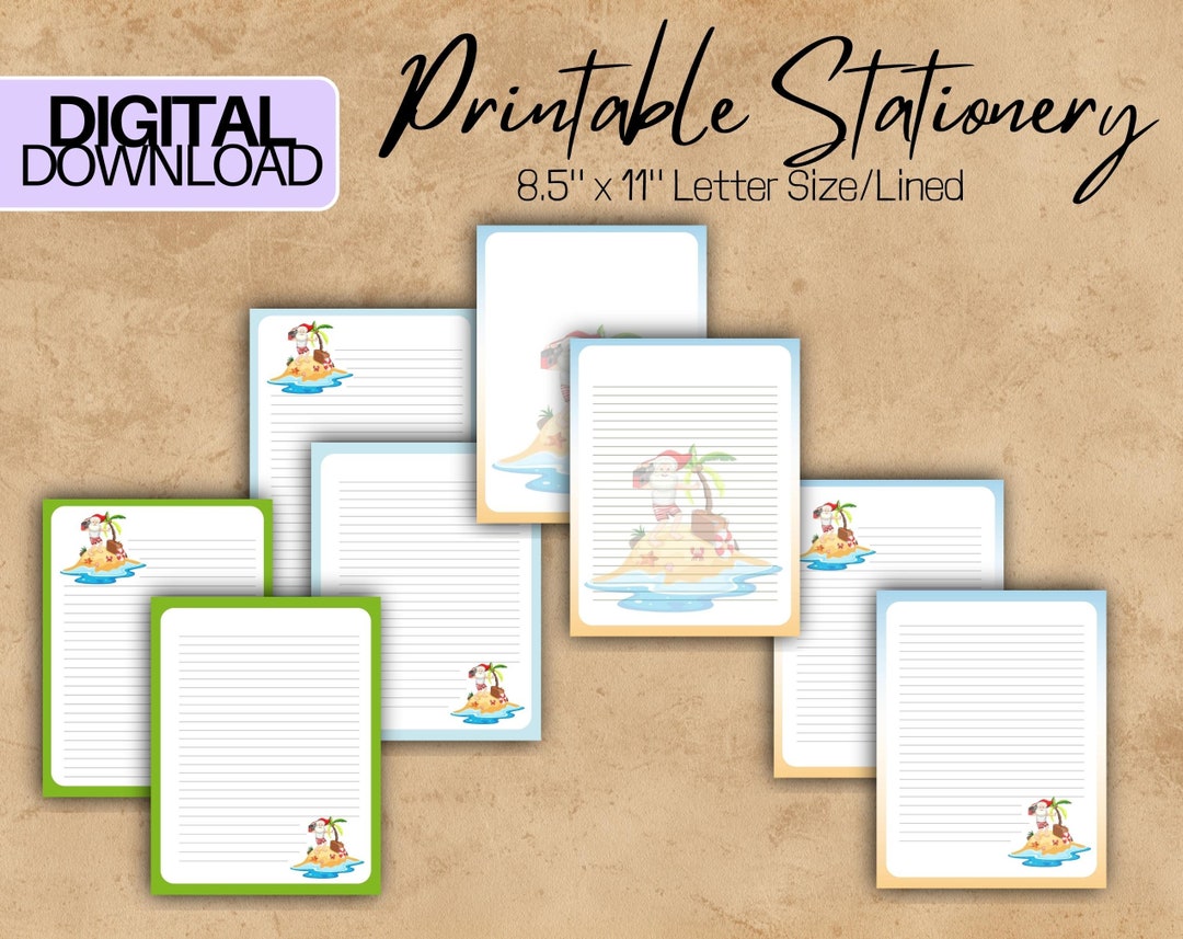 Tropical Beach Santa Printable Stationery Paper | Printable Writing ...