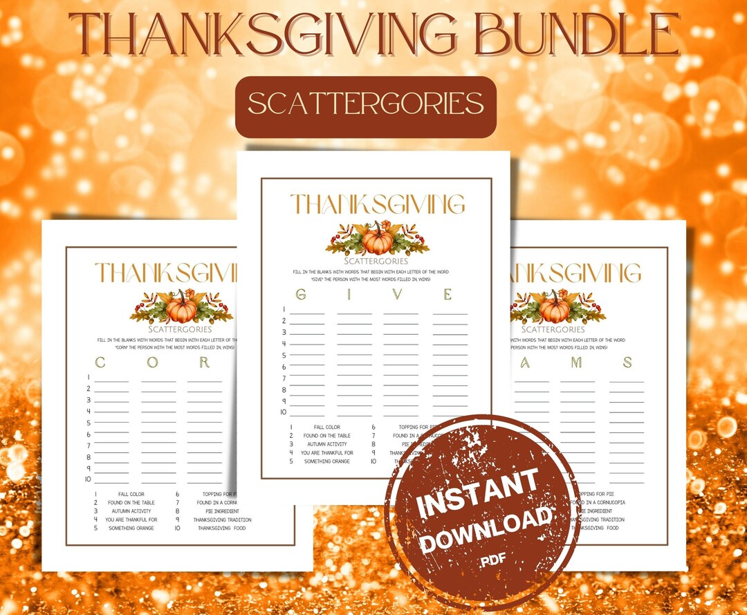 Thanksgiving Scattergories Game Bundle | Friendsgiving Party Printable ...