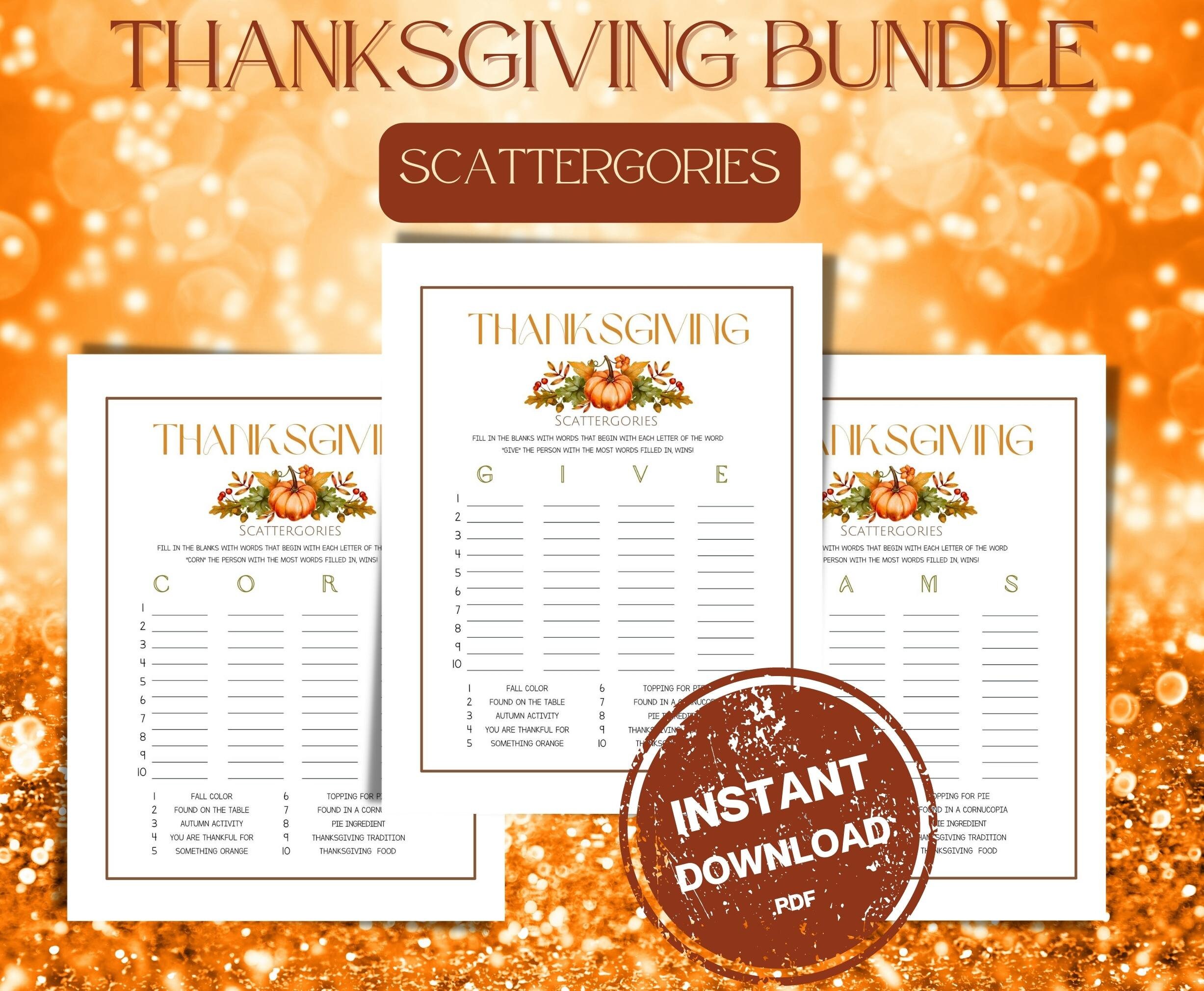 Thanksgiving Scattergories Game Bundle, Printable Scattergories Set ...