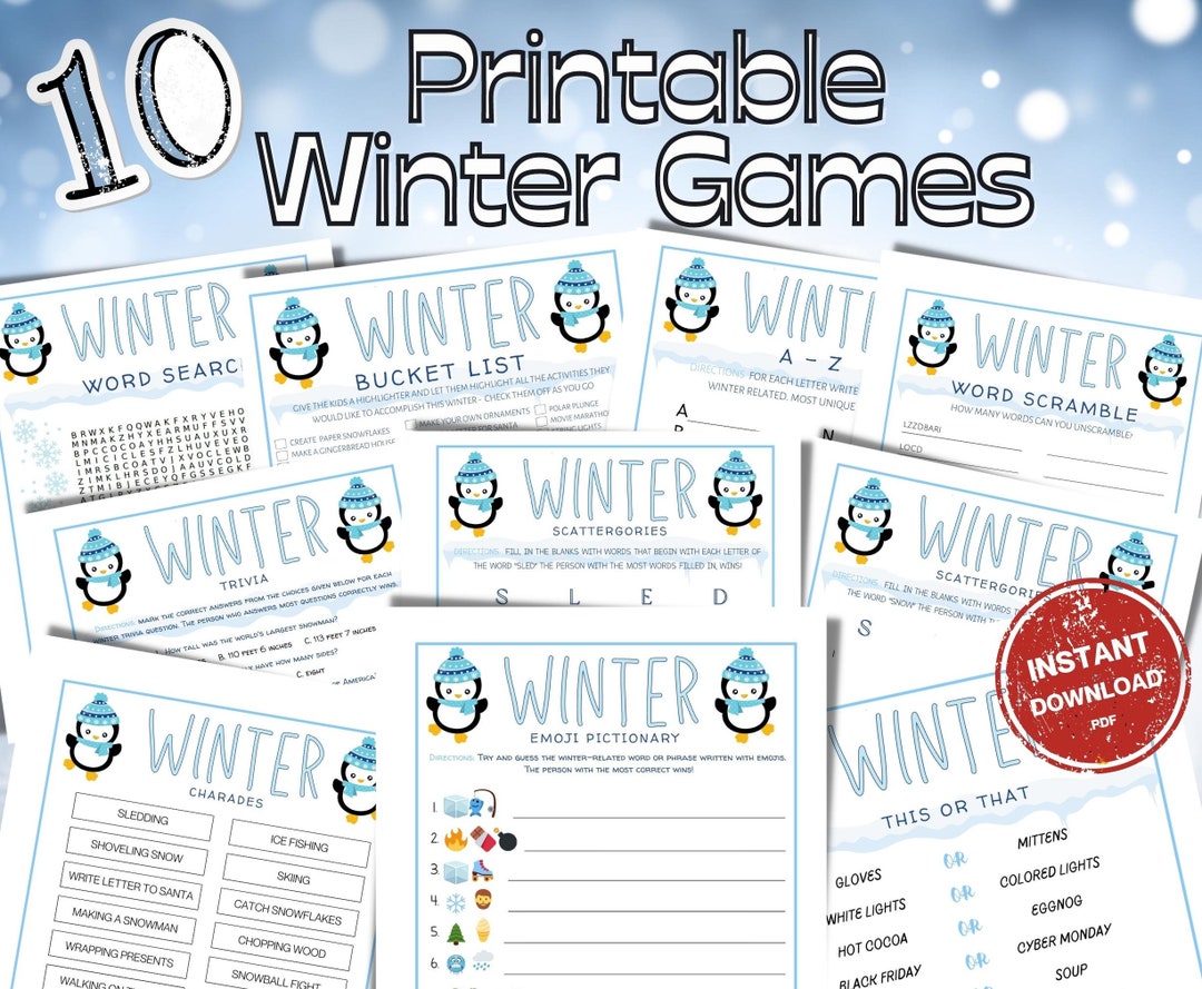 10 Winter Games Bundle, Fun Wintertime Games and Activities for Adults ...
