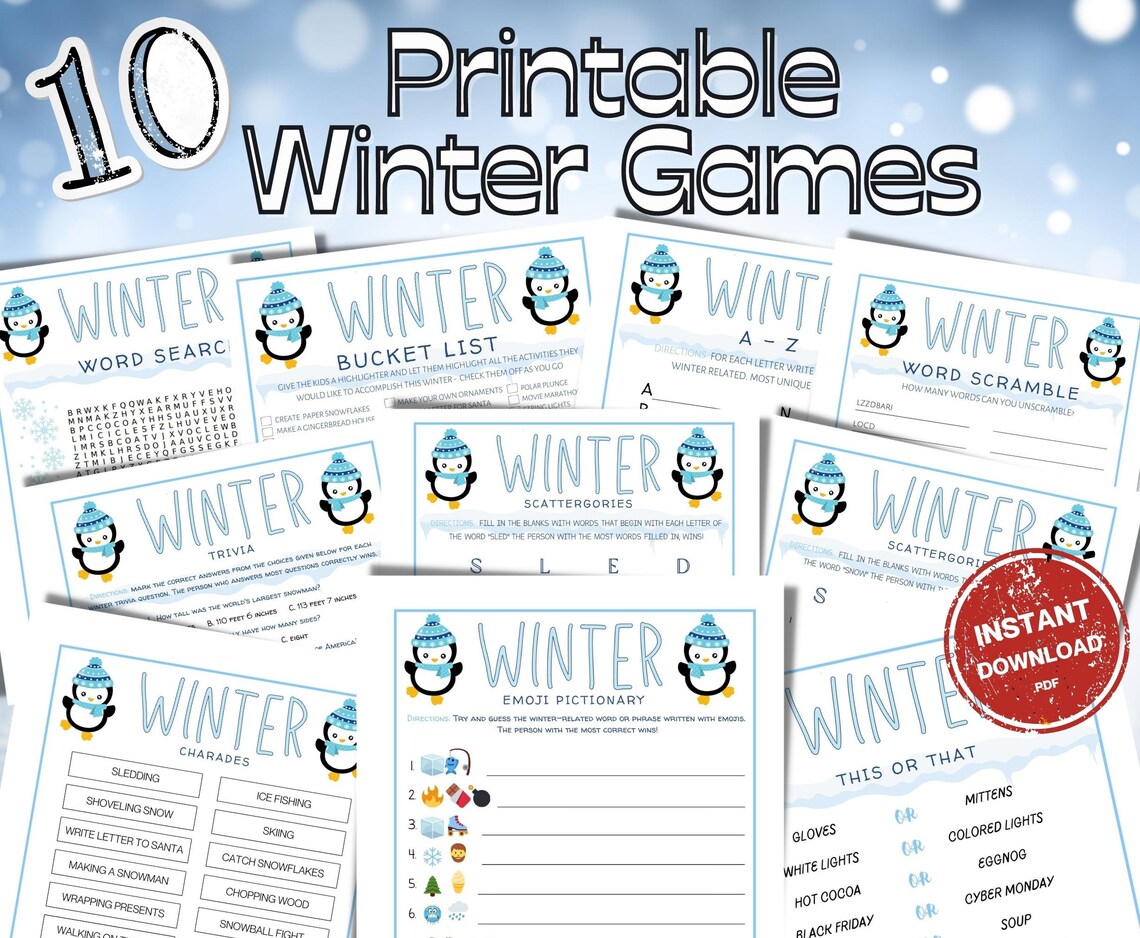 10 Winter Games Bundle, Fun Wintertime Games and Activities for Adults ...