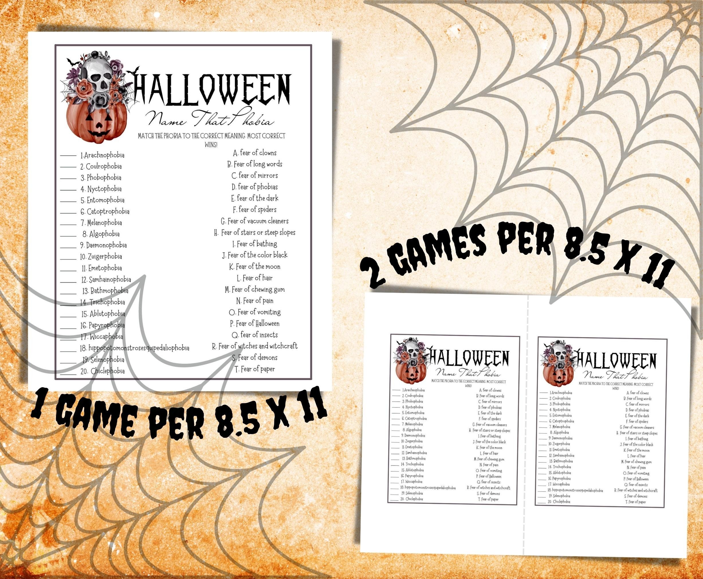 Halloween Name That Phobia Match Game | Printable Games for Adults ...
