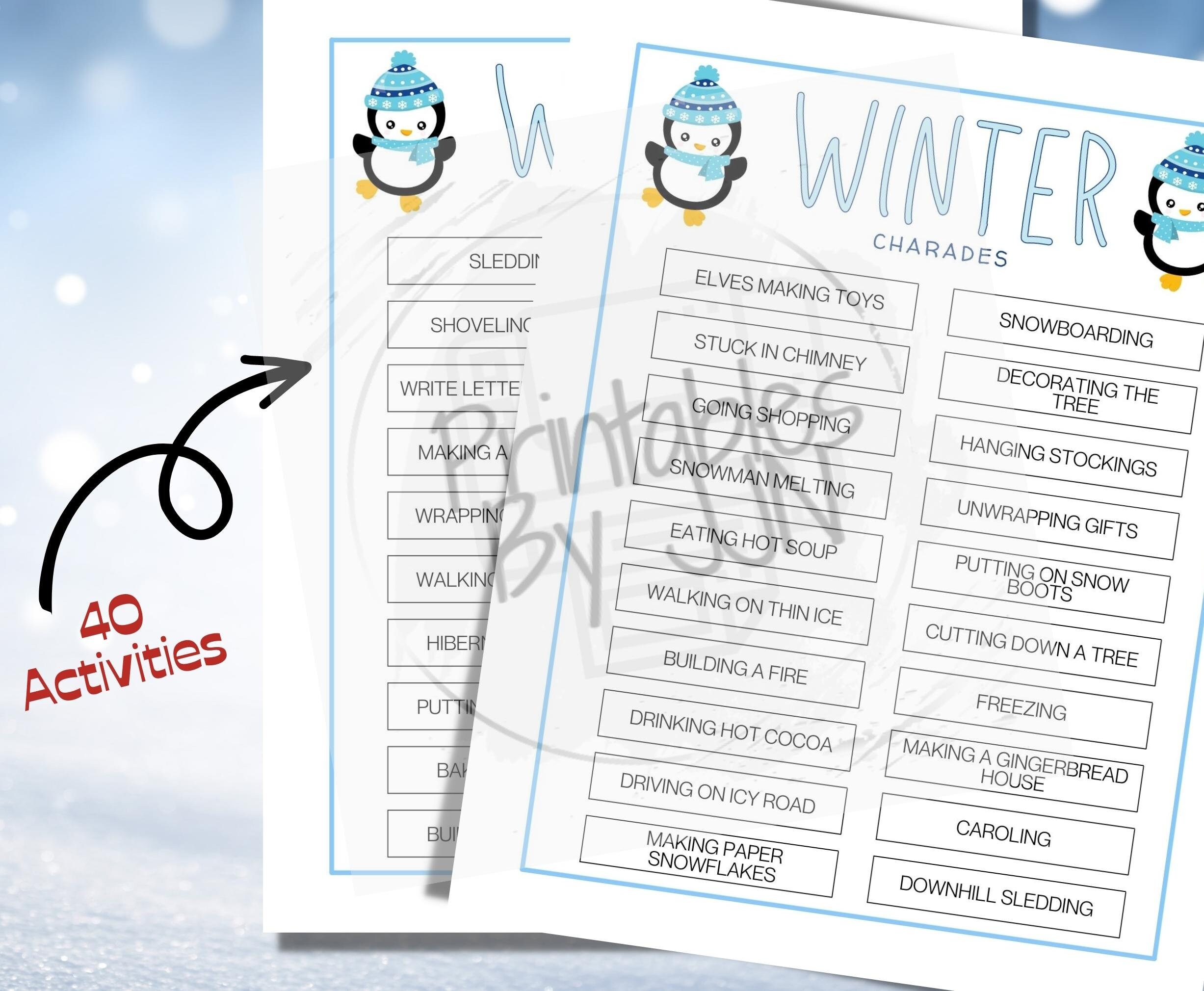 Winter Charades | Winter Games for Kids | Wintertime Activity ...