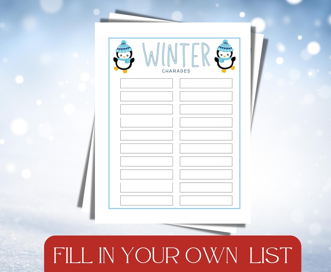 Winter Charades Winter Games for Kids Wintertime Activity Classroom ...