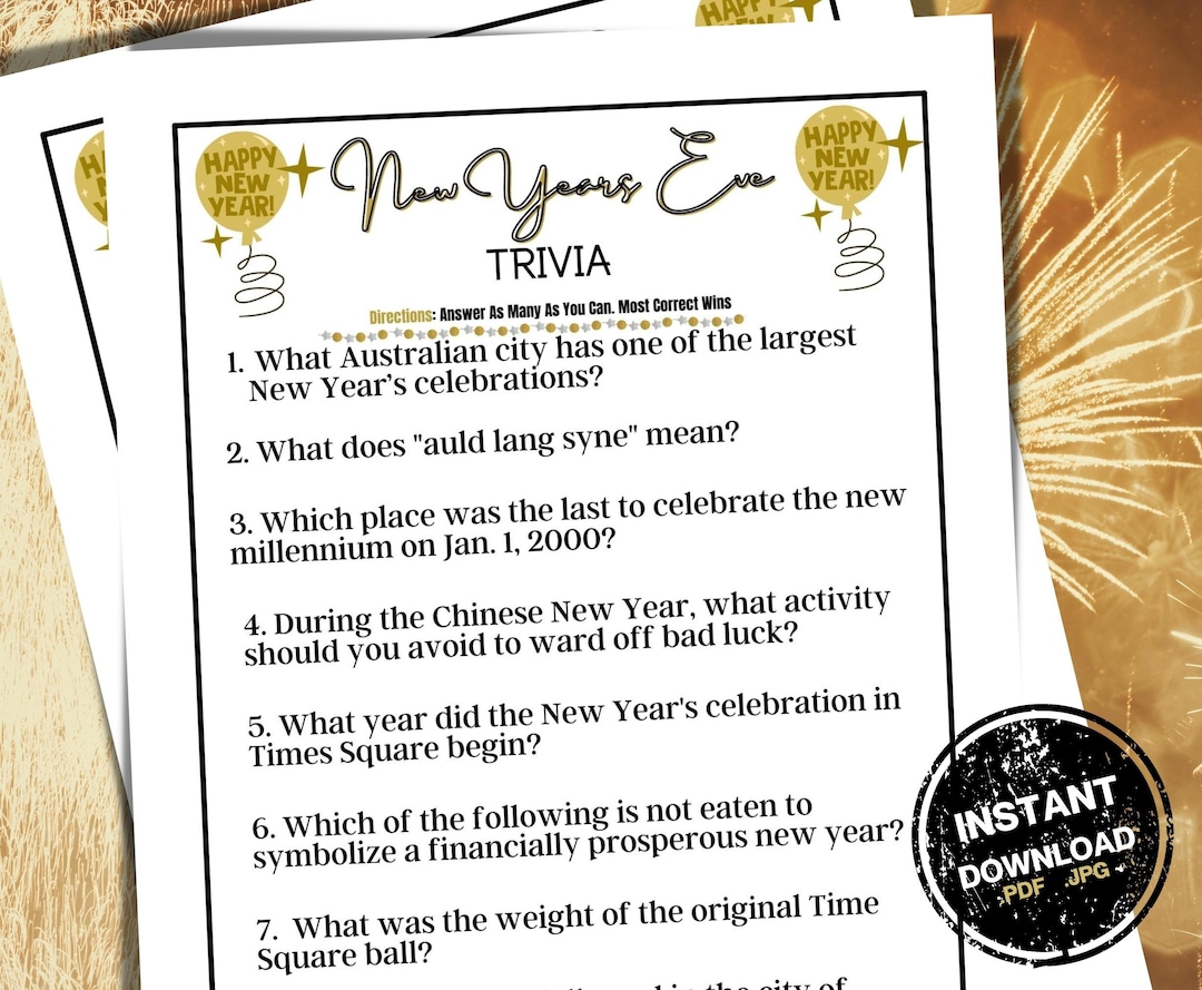 New Year's Eve Trivia Game | NYE Party (printable Digital Download) - Etsy