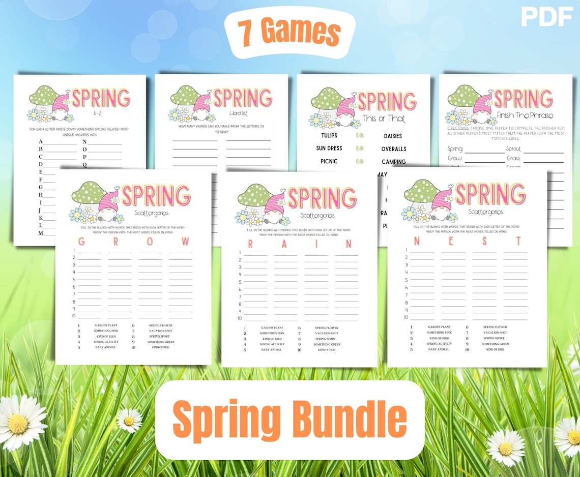 Spring 7 Game Bundle | Fun Spring Party Games | Springtime Activities ...