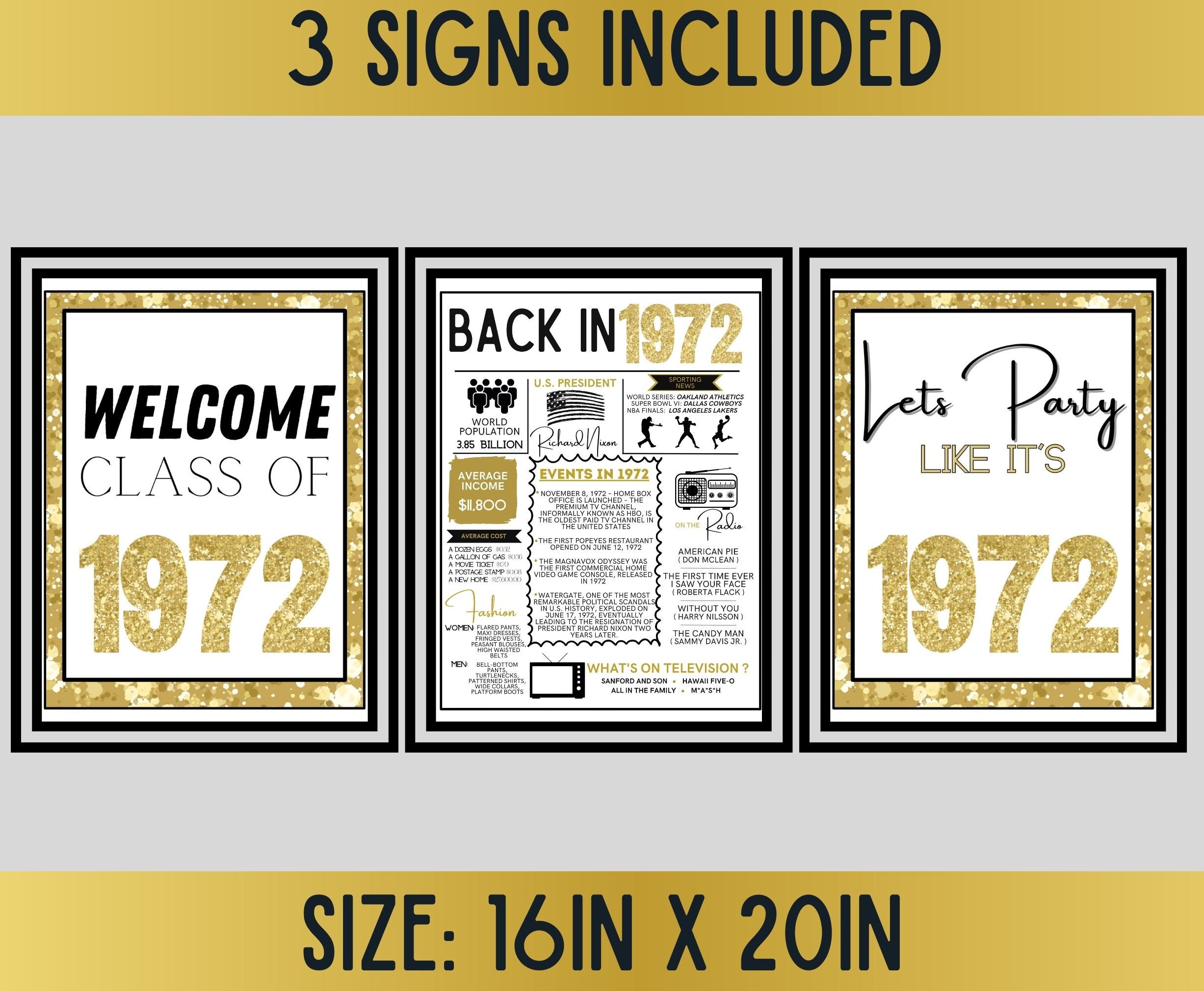 Class of 1972 Reunion Sign Pack: Celebratory Welcome & Party Posters ...